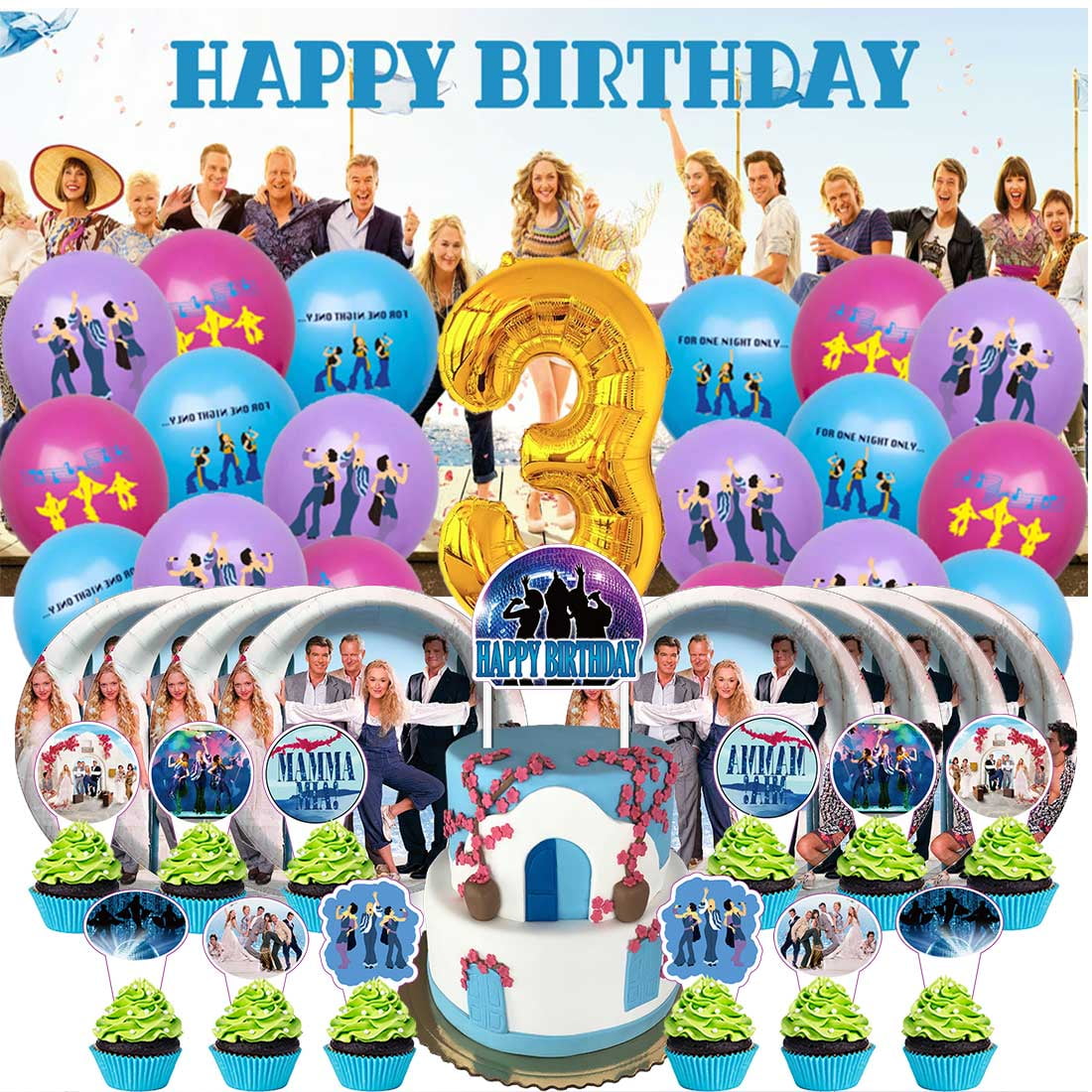 Mamma Mia Balloons Party Supplies 3rd Decor Tableware Birthday Cake Topper Decorations Banner ...