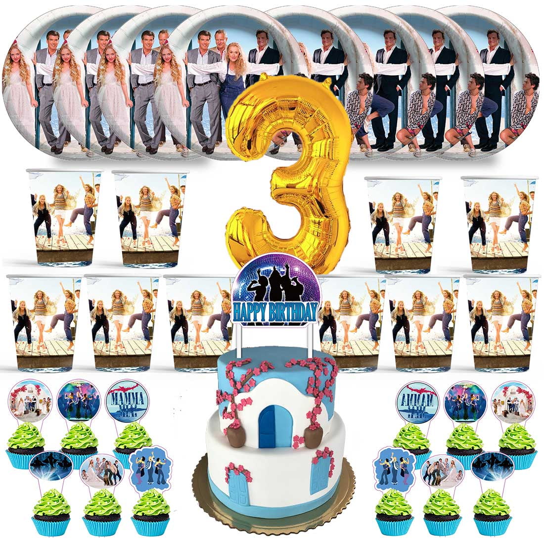 Mamma Mia Birthday 3rd Cups Party Supplies Plates Fans Decorations Cake ...