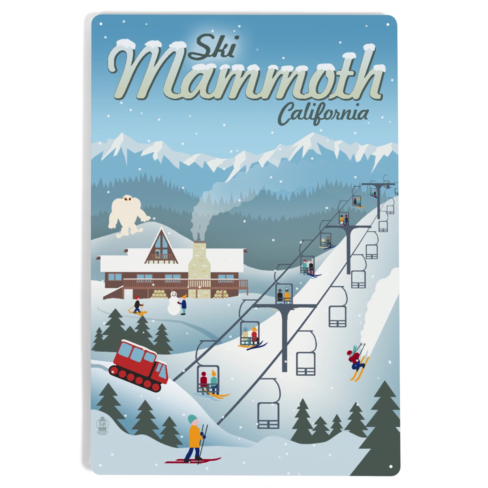 Mammoth, California, Retro Ski Resort (12x18 Aluminum Art, Indoor ...