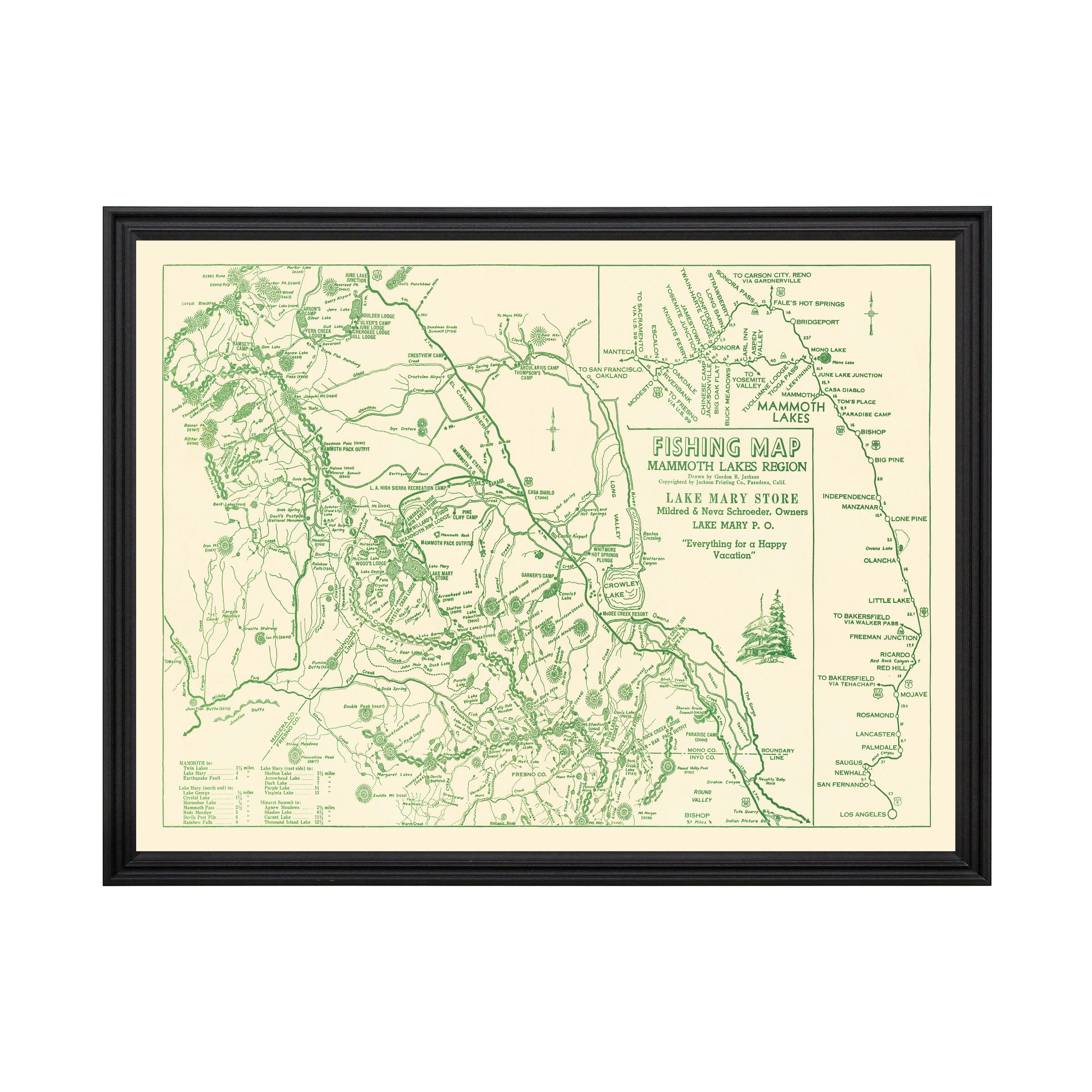 Mammoth Lakes Art, 1930 Vintage Map of Mammoth Lakes History Wall Decor ...