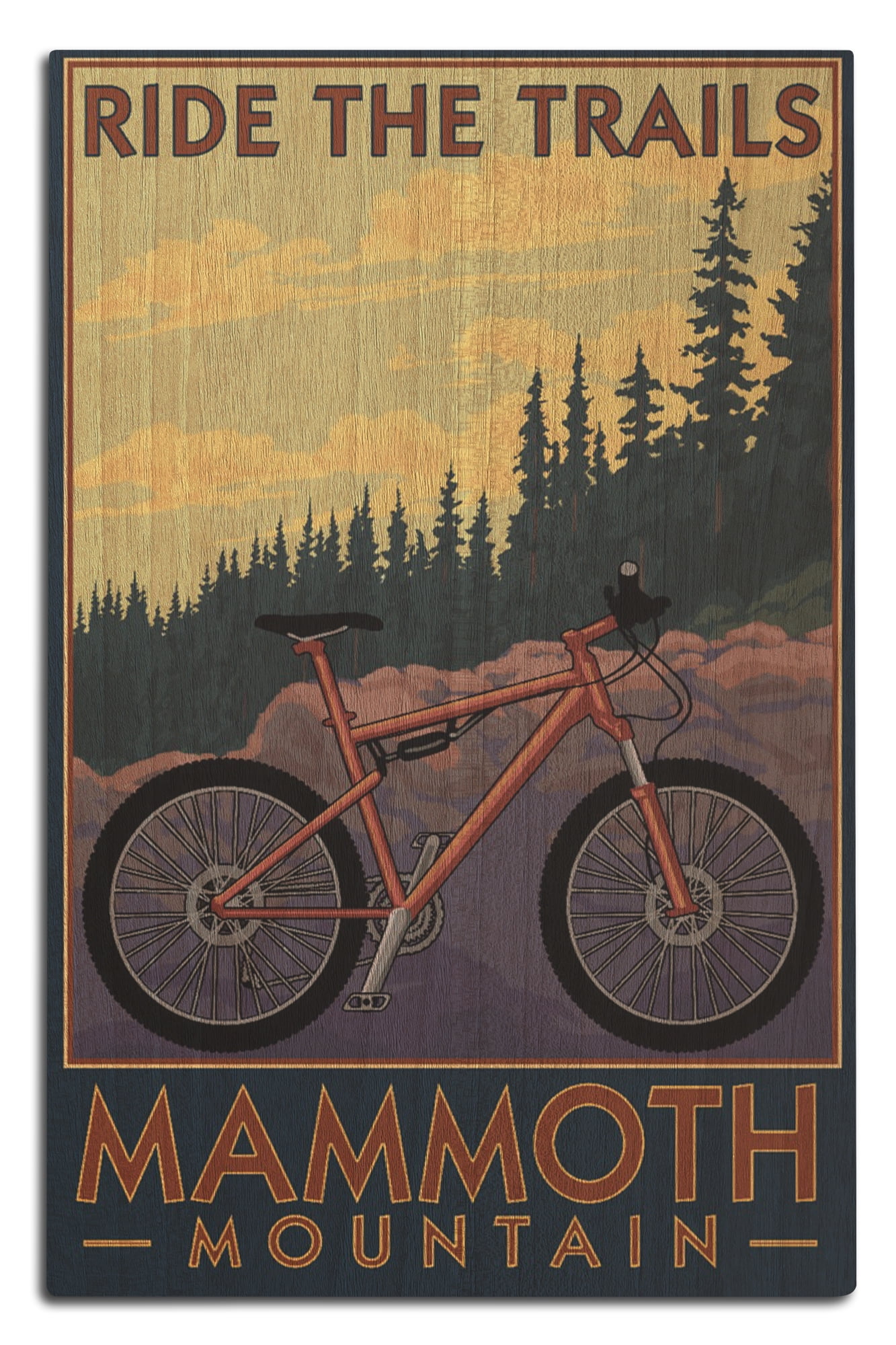 Mammoth Mountain, California, Mountain Bike Scene, Ride the Trails Birch Wood Wall Sign (12x18 ...