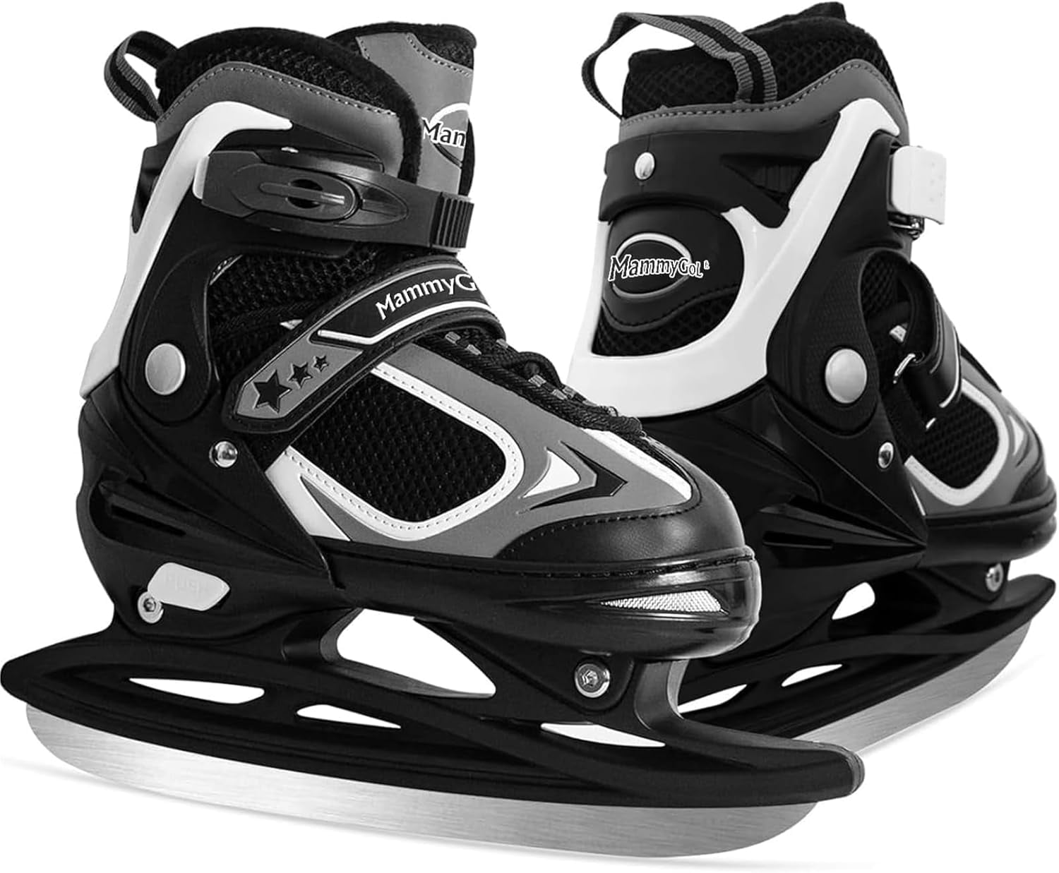 MammyGol, Kids Ice Skates, Size L, Adjustable Hockey Lace-Up Black ...