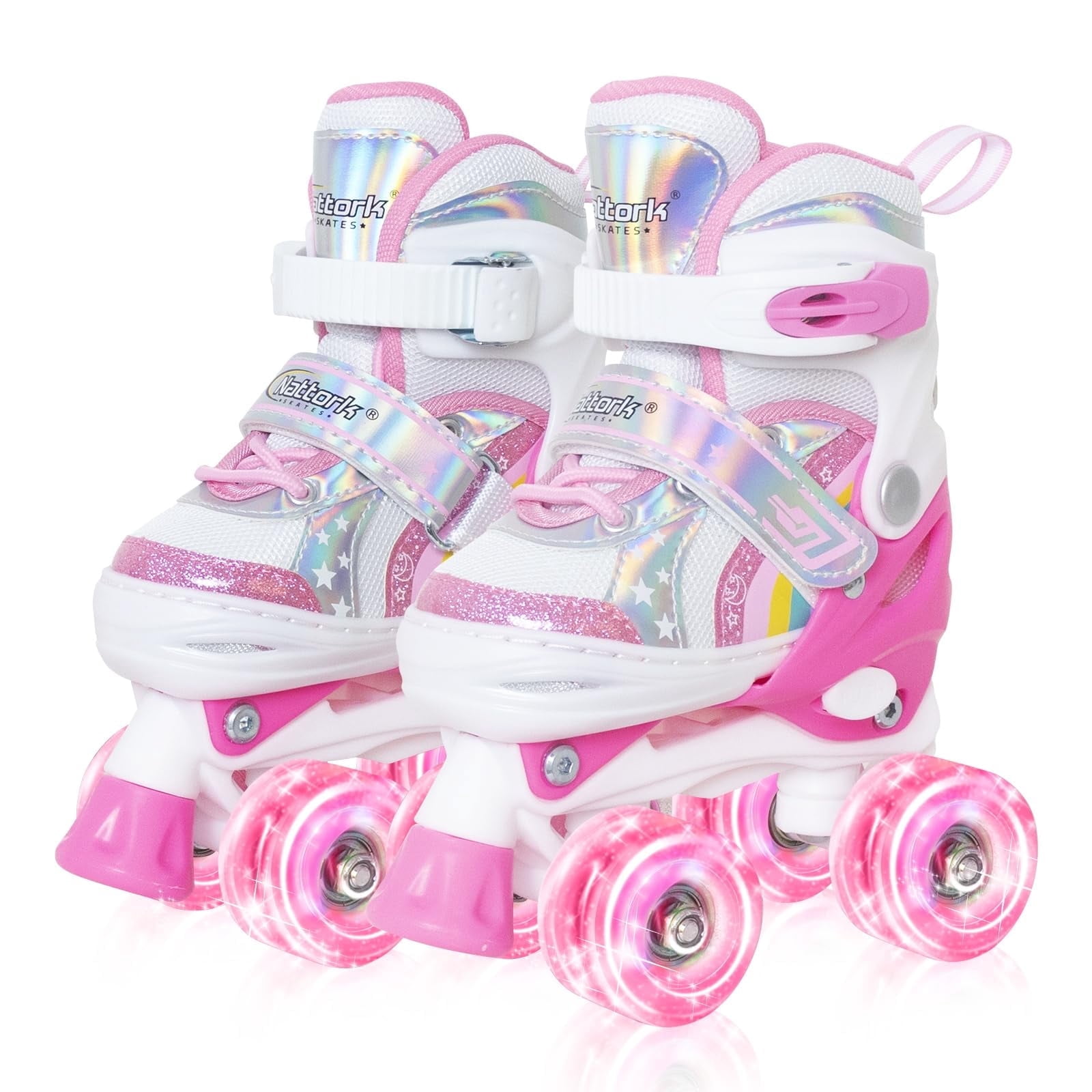 MammyGol Girls Roller Skates for Little Kids, Size Adjustable Rainbow ...