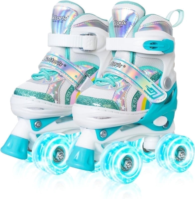 MammyGol Girls Roller Skates for Little Kids, 4 Size Adjustable Rainbow ...