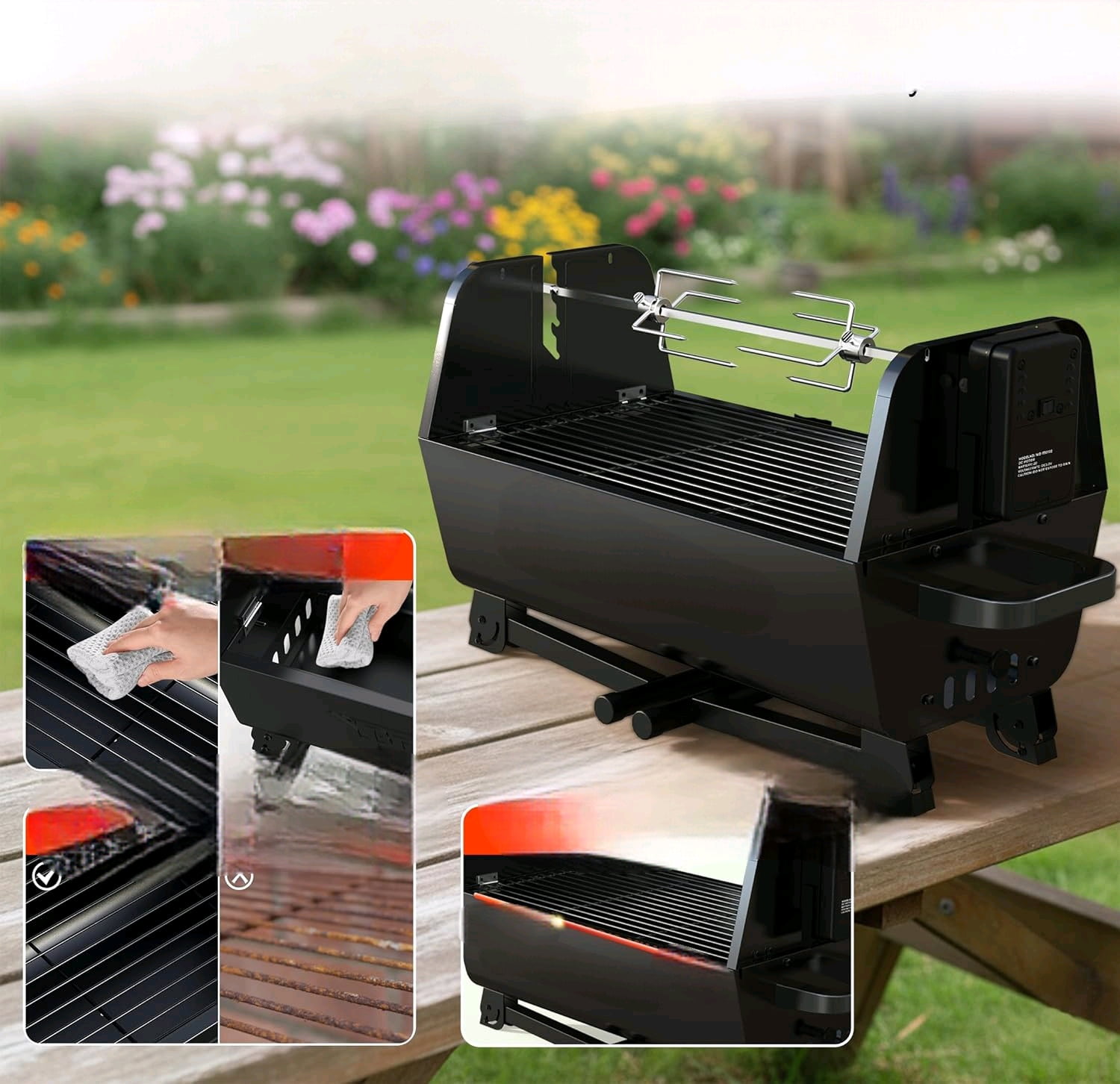 ‑Man 2‑in‑1 Charcoal BBQ Grill with Motorized Rotisserie – Portable ...