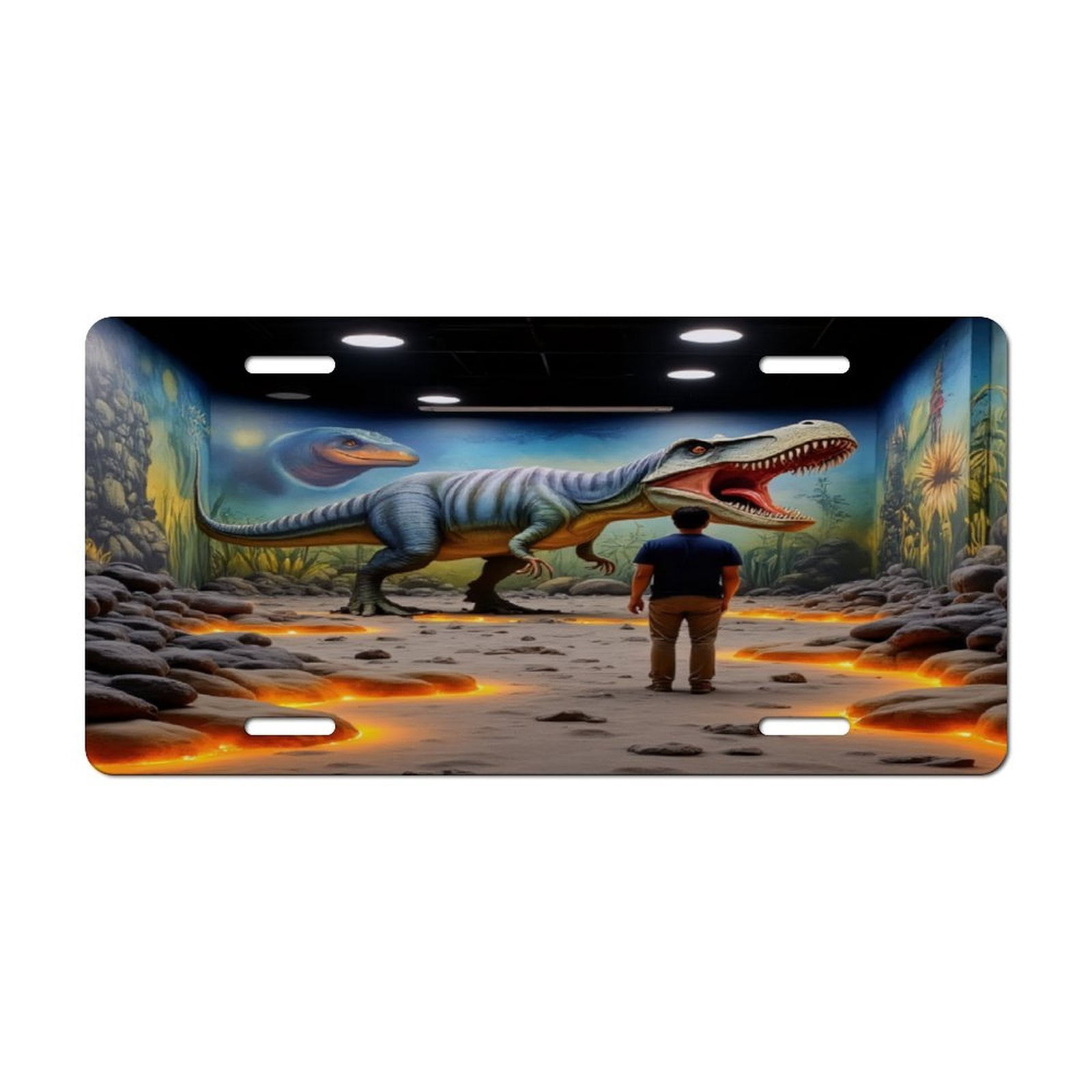 Man in 3D Dinosaur Mural Car Decorative Front License Plate,Vanity Tag ...