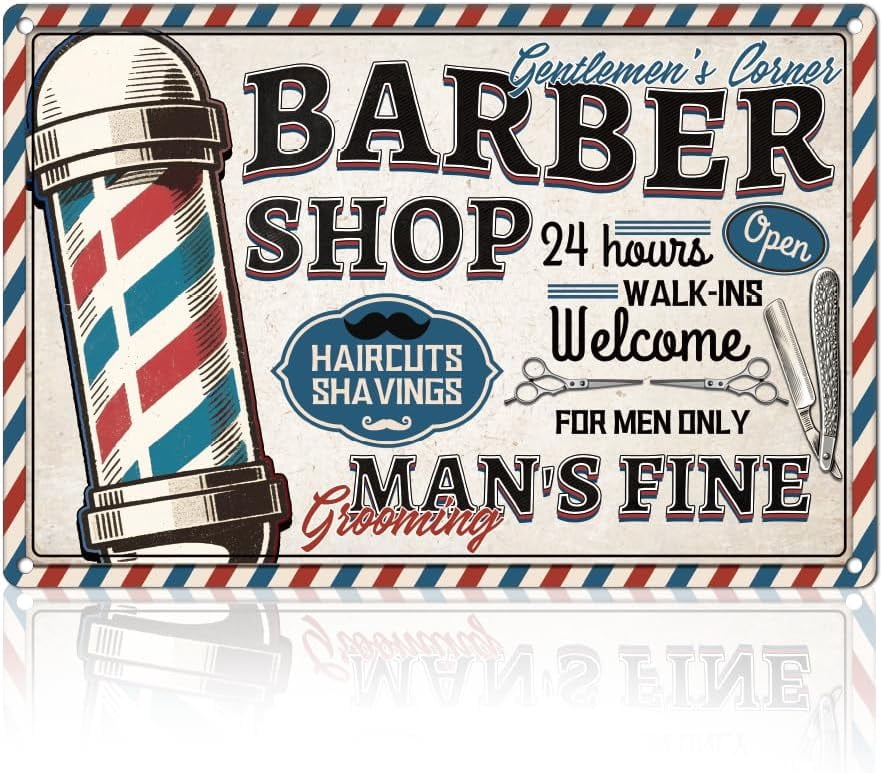 Man Barbershop Tin Sign Retro Metal Wall Decor 8" x 12" Vintage ...