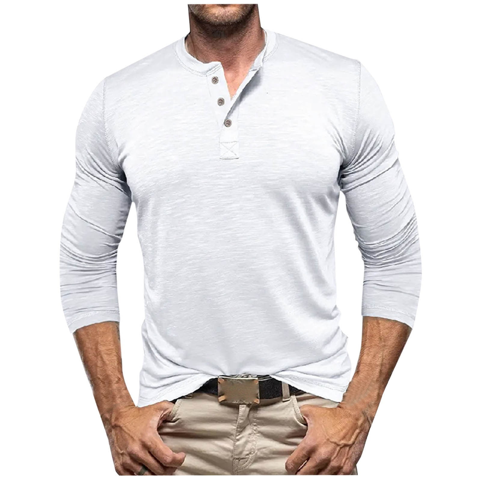 Man Basic Tshirts Tee Tops for Mens Long Sleeve Boat Henley Neck Brunch ...