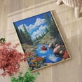 Man Canoeing On Creek Floral Landscape Wildflowers Pine Trees River ...