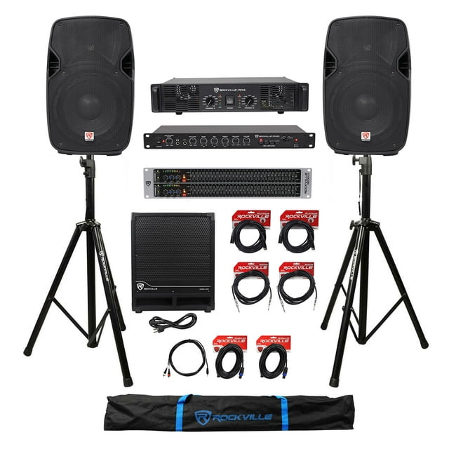 Man Cave Audio System (2) 10" Speakers+Stands+Amp+Dual 31 Band EQ+12 ...