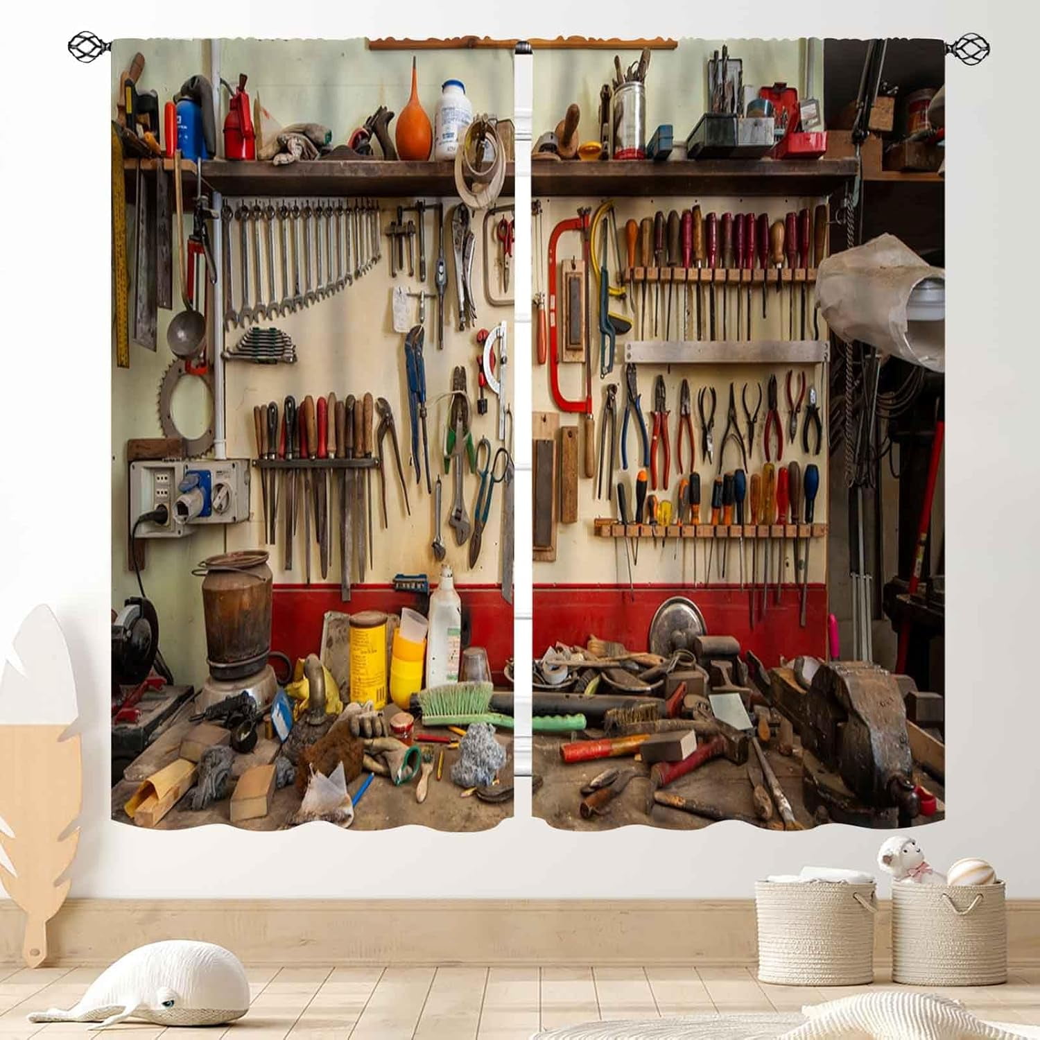 Man Cave Curtains for Garage Windows, Retro Rustic Garage Tools Shed ...