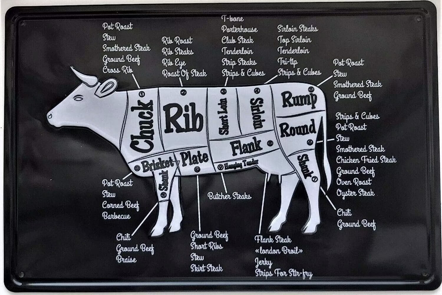 Man Cave Decor New Vintage Metal Tin Sign Cow Cuts Beef Kitchen Bbq ...