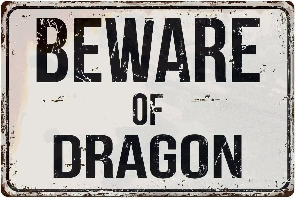 Man Cave Decor Outdoor Warning Metal Tin Sign Beware Of Dragon Classic ...