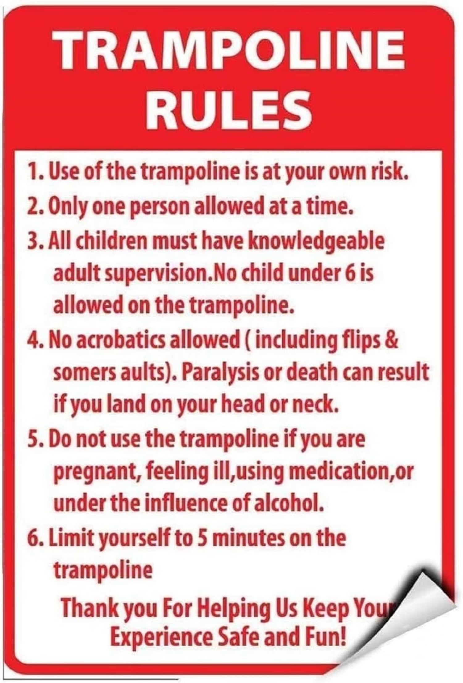 Man Cave Decor Warning Sign Trampoline Rules Activity Sign Park Signs ...