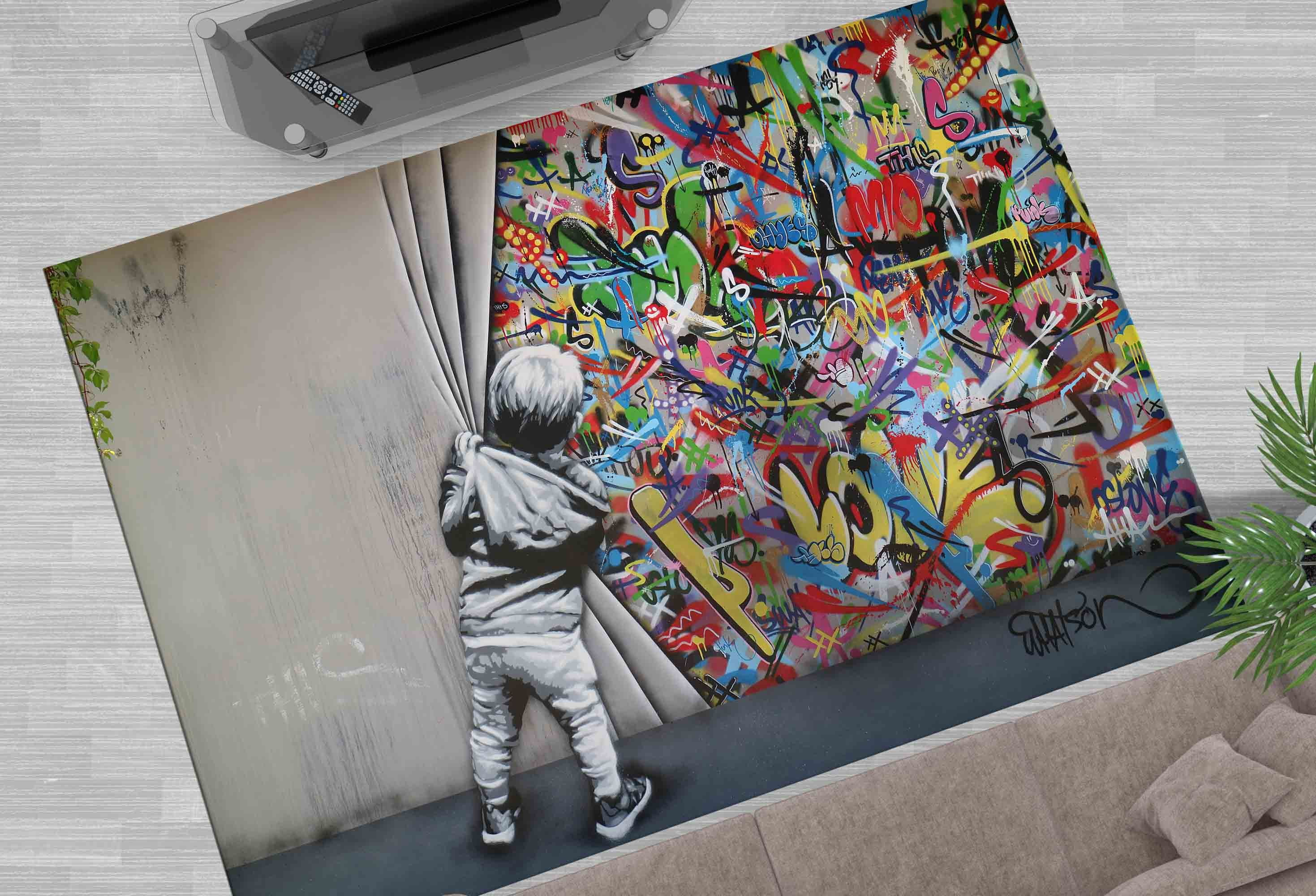 Man Cave Rugs, Modern Rugs, Entryway Rug, Banksy Rug, Banksy Colorful ...