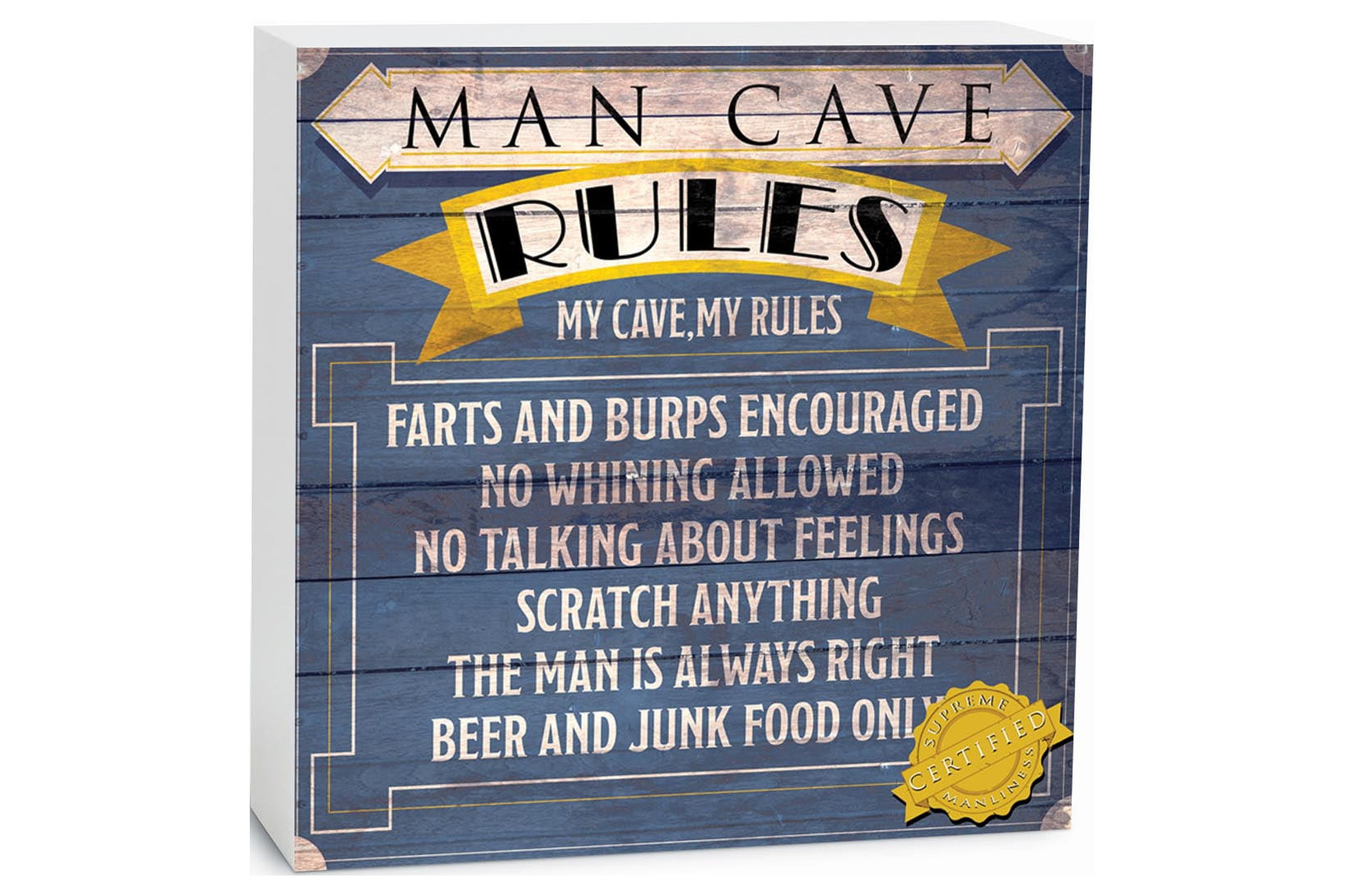 Man Cave Rules Blue Woodgrain 5 x 5 Wood Tabletop Sign Plaque - Walmart.com