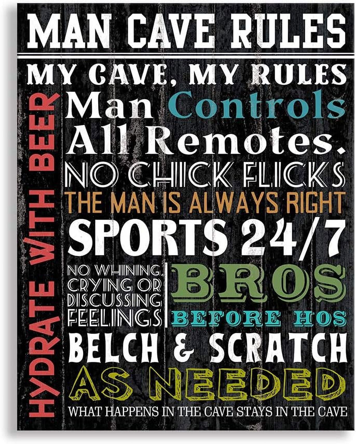 Man Cave Rules Canvas Wall Art Signs Funny Rustic Prints Signs Framed ...