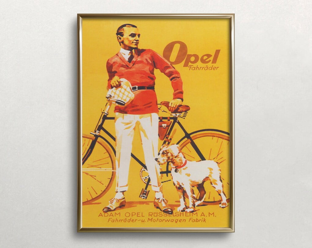 Man And Dog Art, Bicycle Vintage Wall Art, Man And White Dog, Man And ...