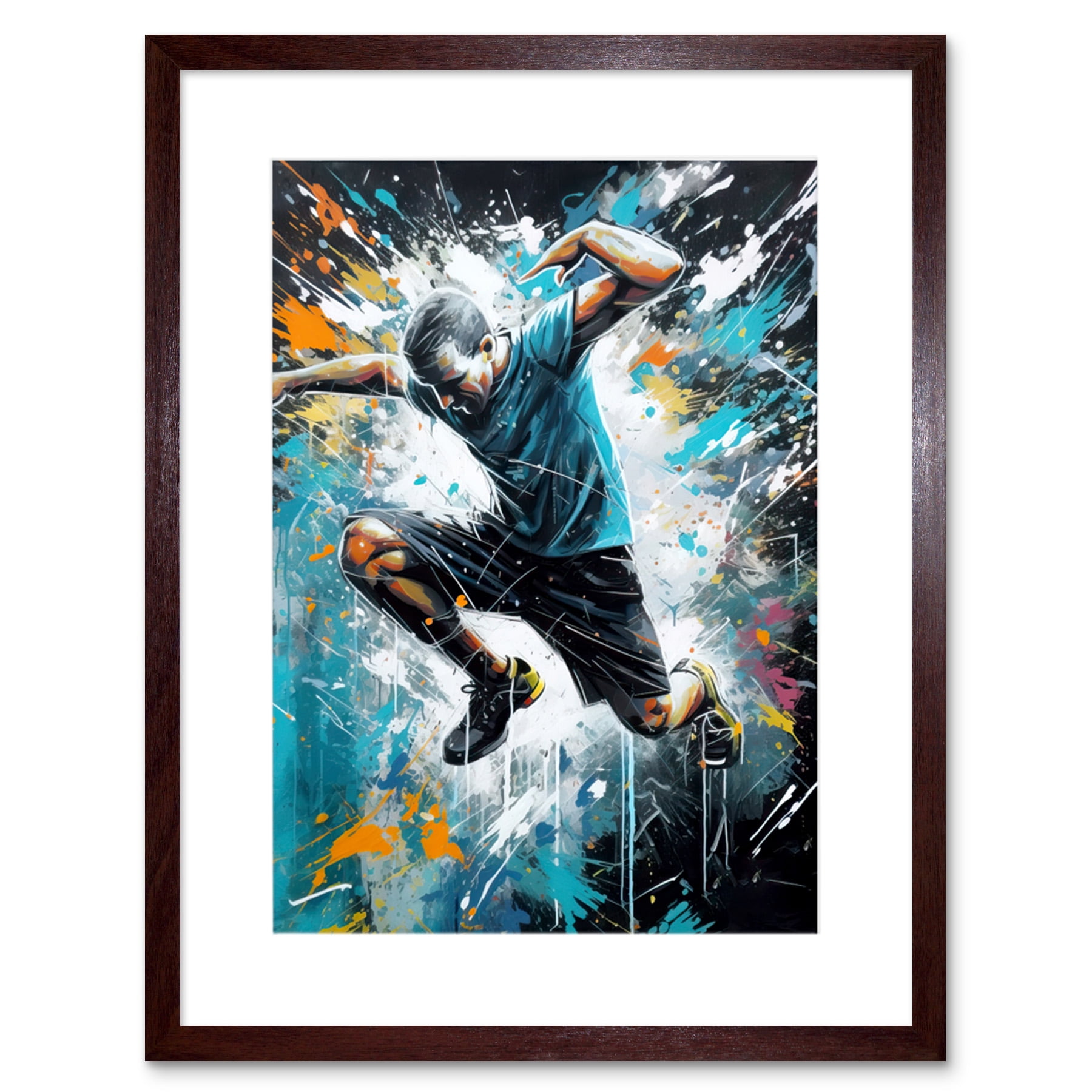 Man Doing Parkour Jump Pose Paint Splat Portrait Artwork Framed Wall ...