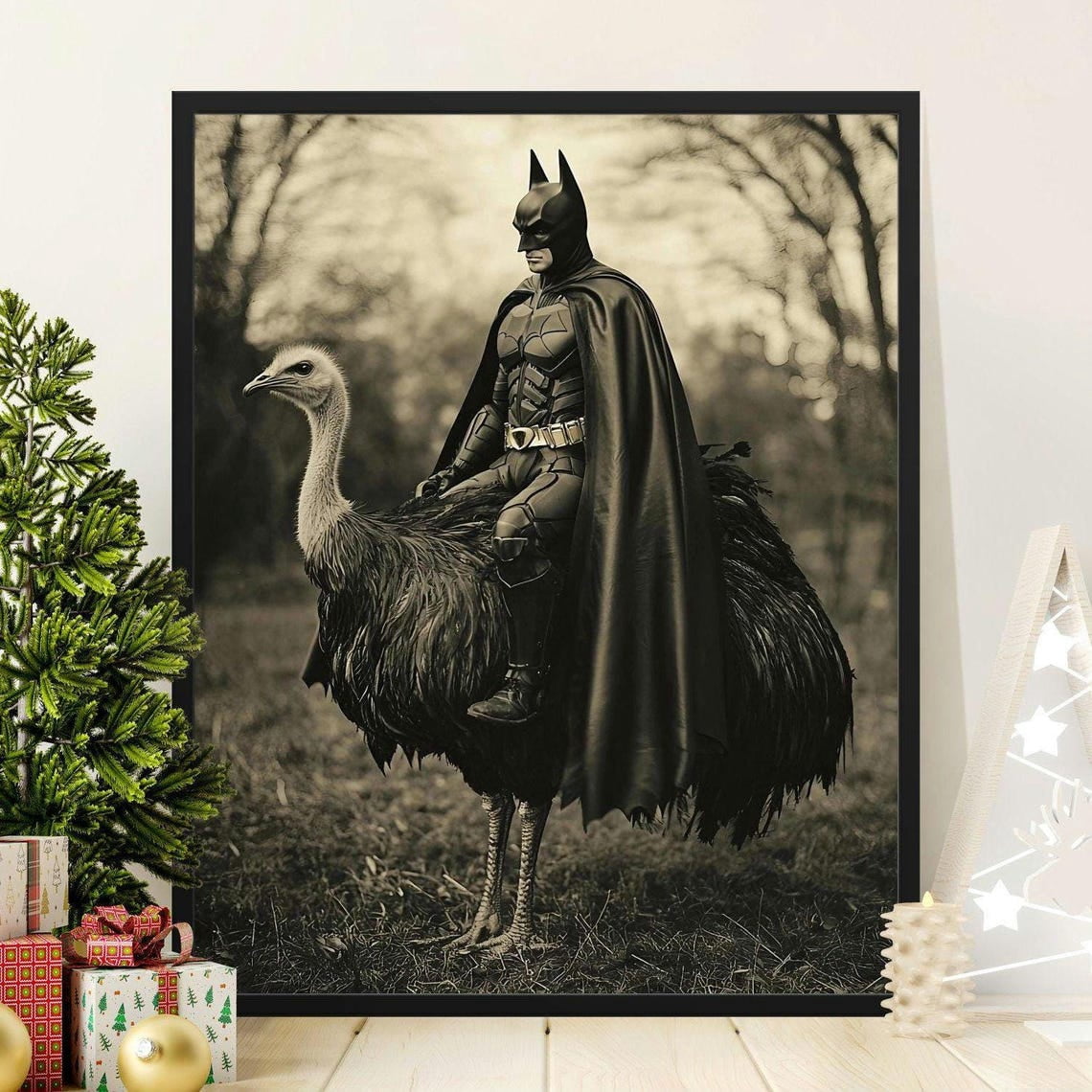 Man Dressed Up Similar To Batman For Halloween On Ostrich Poster ...