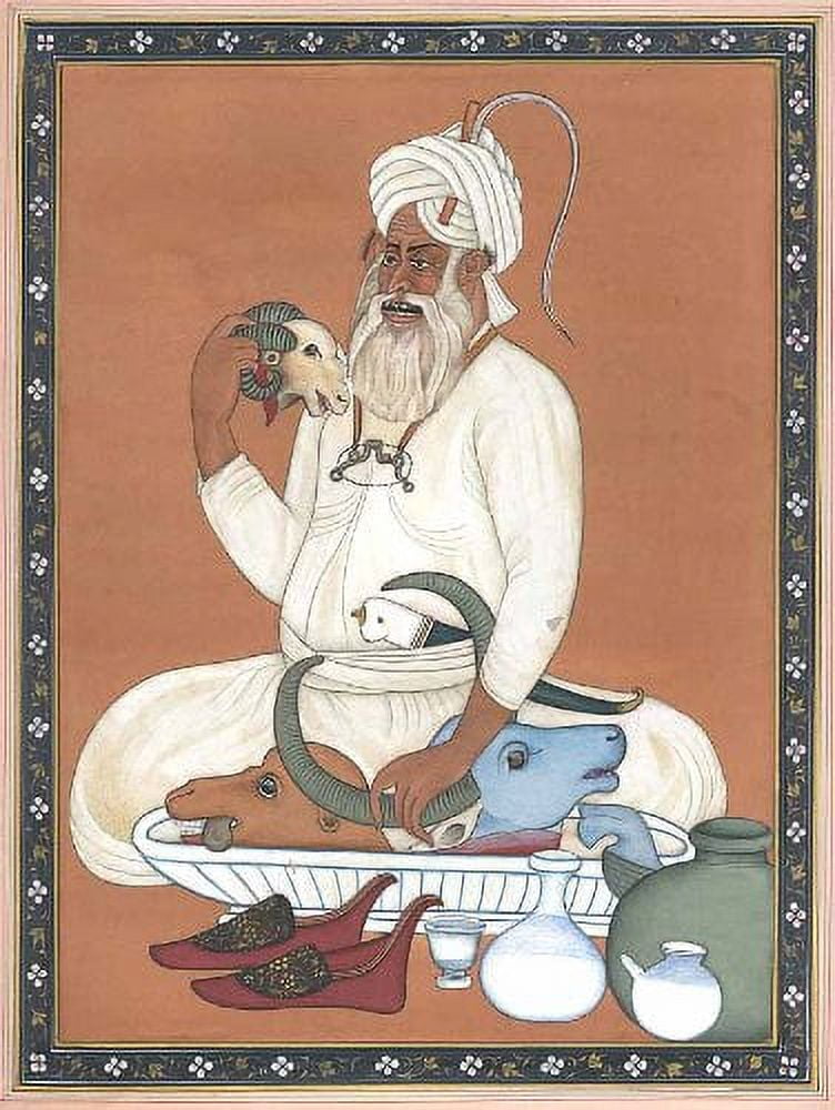 Man Eating Animals - Miniature Painting On Paper - Artist Kailash Raj ...