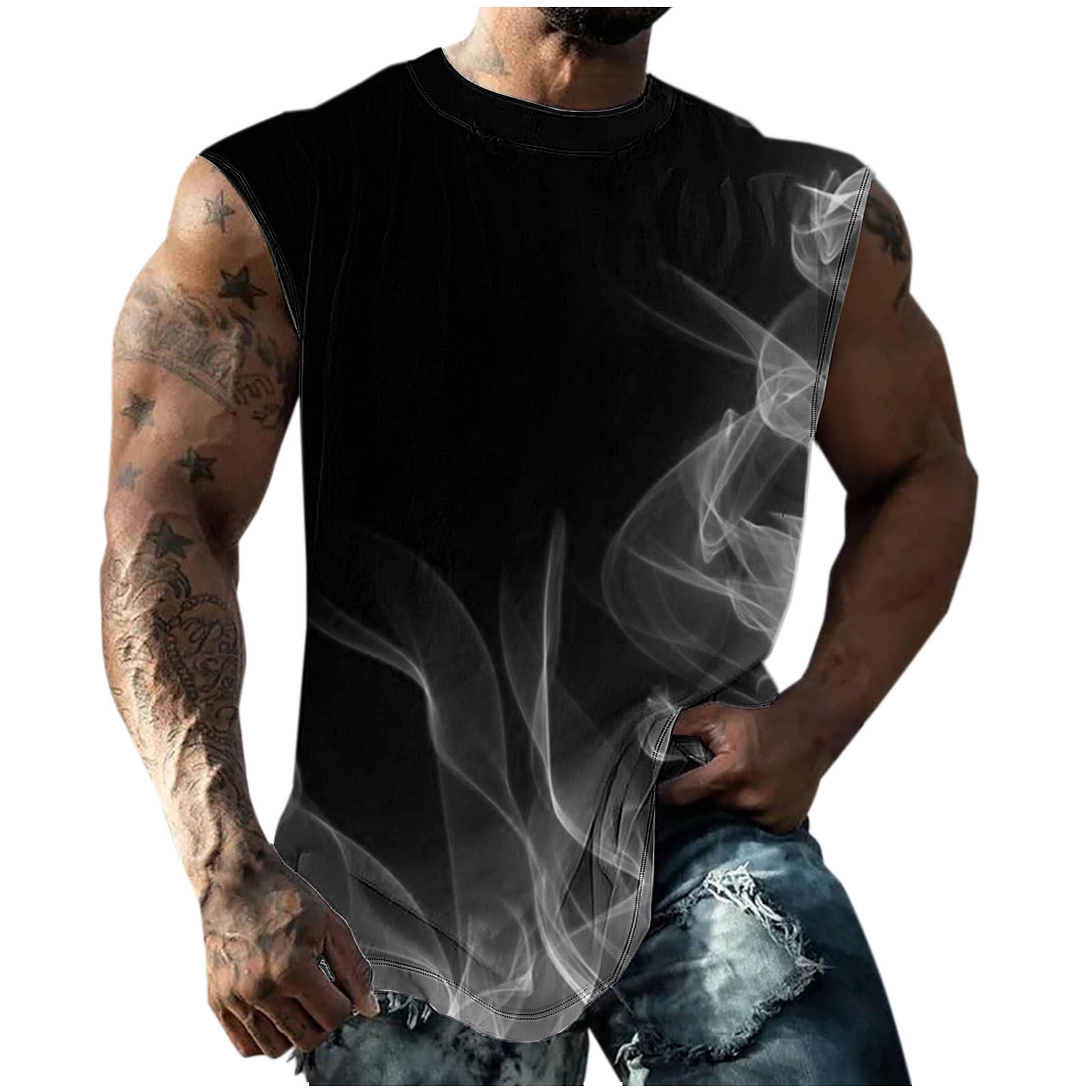 Man Fire Graphic Vests Crewneck Tops Vest for Man Sleeveless Track ...