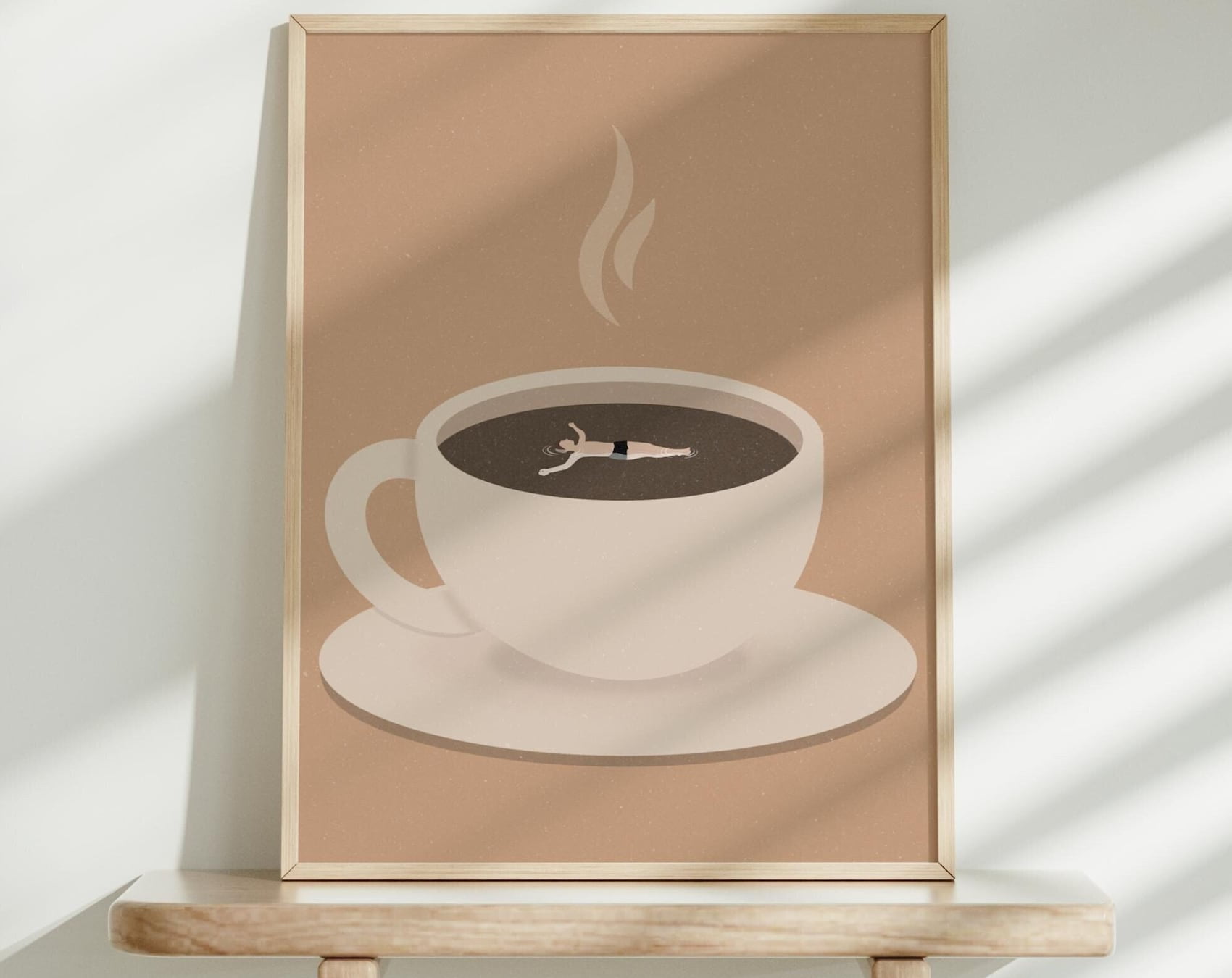Man Floating in Coffee Cup Tiny People Swimming Art Gift for Swimmer ...