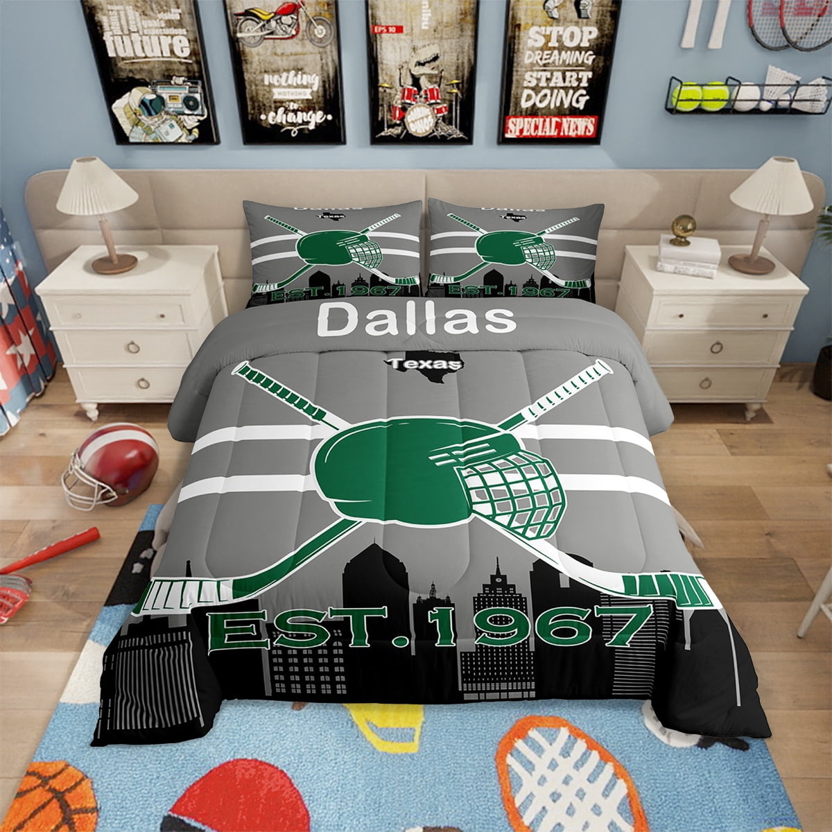 Man Ice Hockey Comforter Set Queen,Ice Hockey Bedding Set ,Hockey Quilt ...