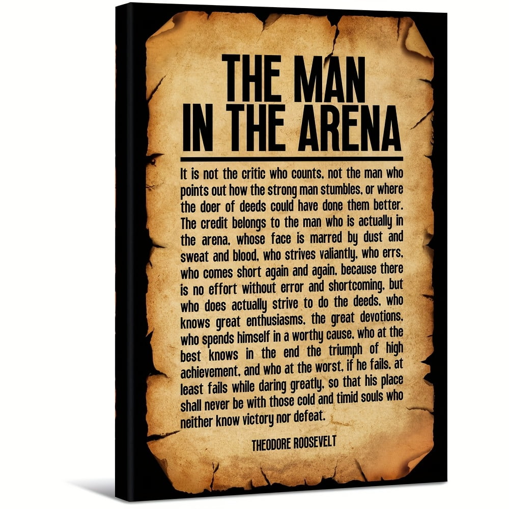 Man In The Arena Quote By Theodore Roosevelt. Large Wooden Framed Wall ...