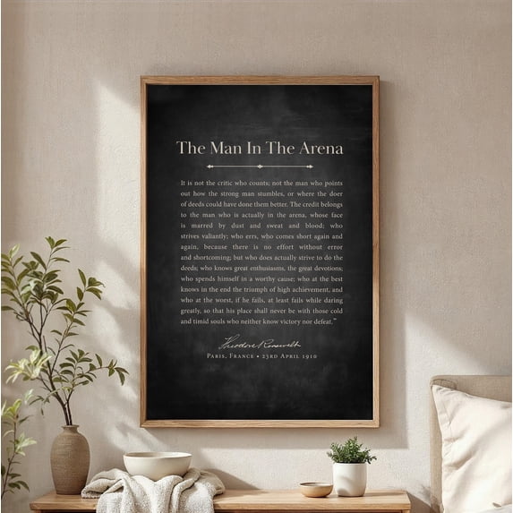 Man In The Arena Speech Print, Theodore Roosevelt Quote Poster ...
