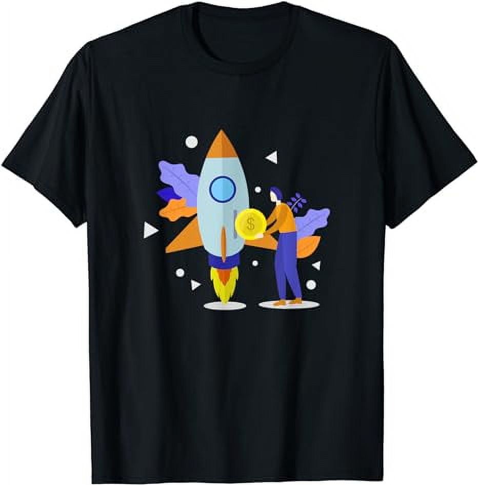 Man Inserting a Coin Into a Giant Rocket Ship Bank Whimsy T-Shirt - Walmart.com