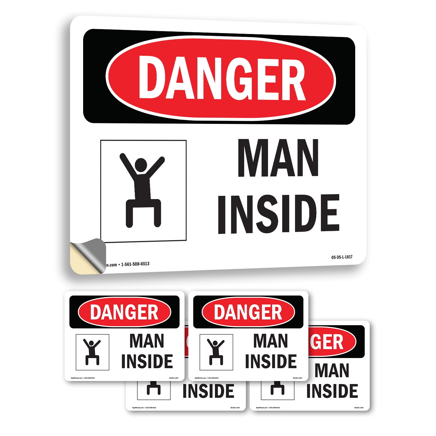 Man Inside OSHA Danger Vinyl Decal Label 5 Inch x 3.5 Inch - 5 Pack ...