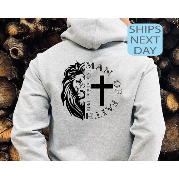 Man Of Faith Back Hoodie , Aesthetic Christian Hoodie, Men's Religious ...