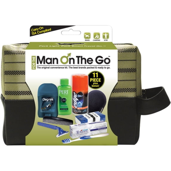 Man On the Go Premium 11-Piece Travel Kit with Shave Gel, Shampoo ...