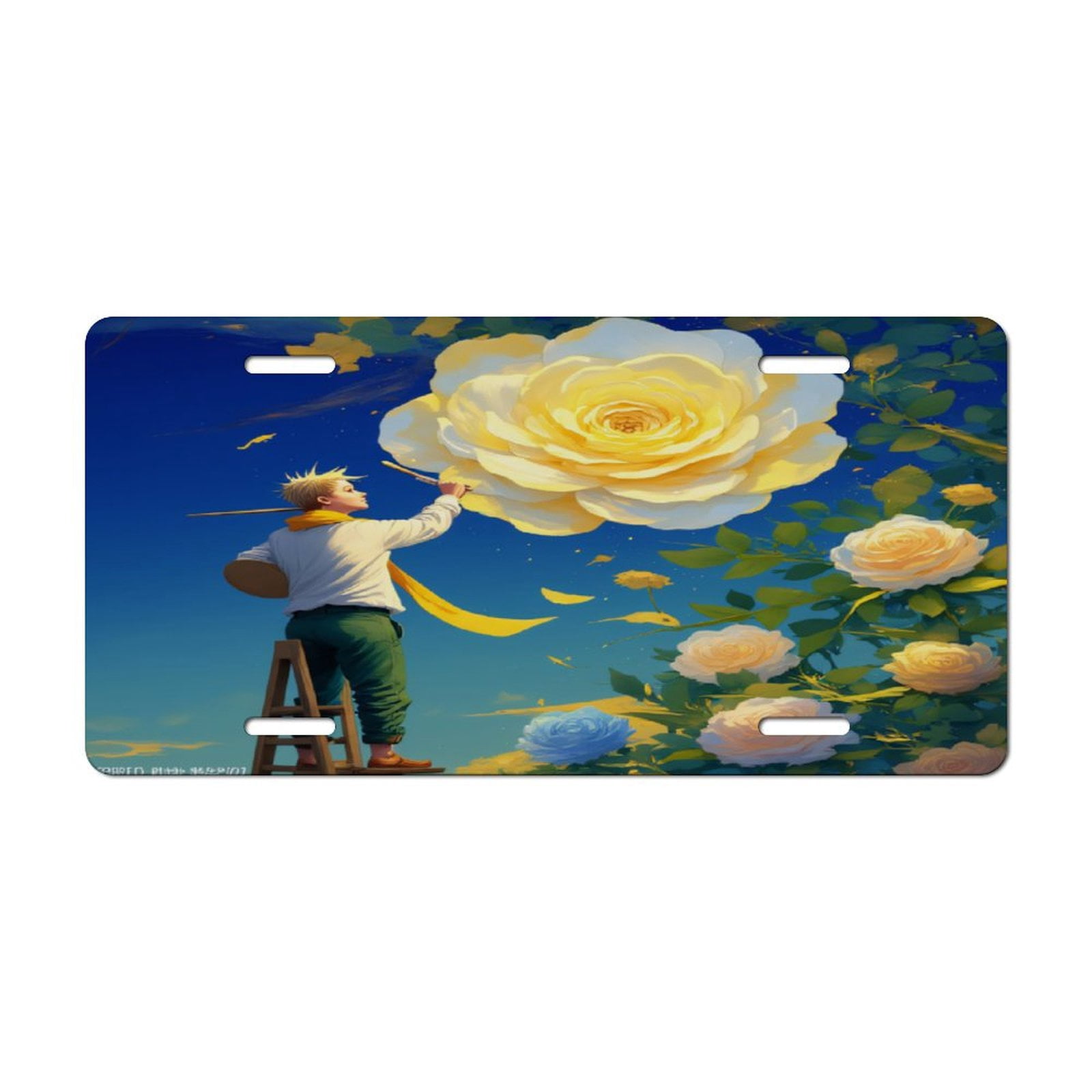 Man Painting Giant Flowers Car Decorative Front License Plate,Vanity ...