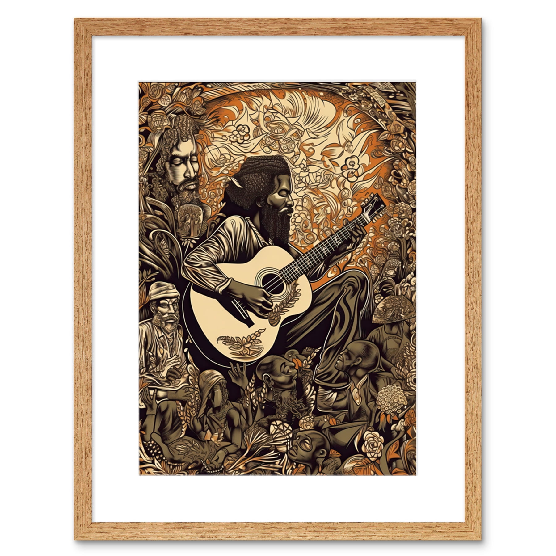 Man Playing Songs of his Ancestors on the Guitar Artwork Framed Wall ...