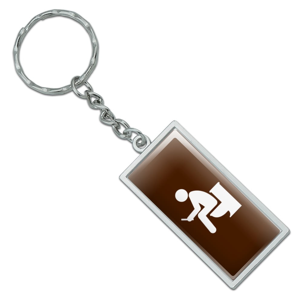 Man Pooping on Toilet Funny Rectangle Keychain in Chrome Plated Metal ...