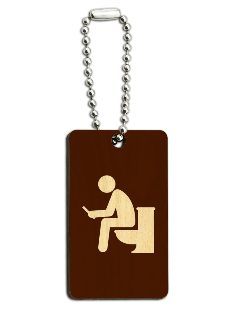 Man Pooping on Toilet Funny Wood Wooden Rectangle Keychain Key Ring ...
