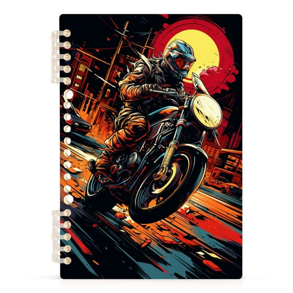 Man Riding Motorcycle on Street Spiral Notebooks 60 Sheets 120 Pages A5 ...
