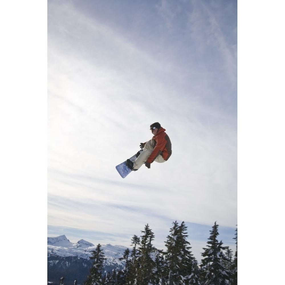 Man Snowboarding Jumping In Mid-Air; Vancouver Island Ranges British ...