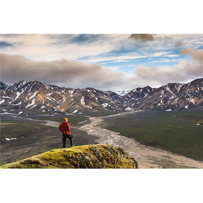 A Man Standing on A Bluff at Polychome Pass with The Plains of Murie ...