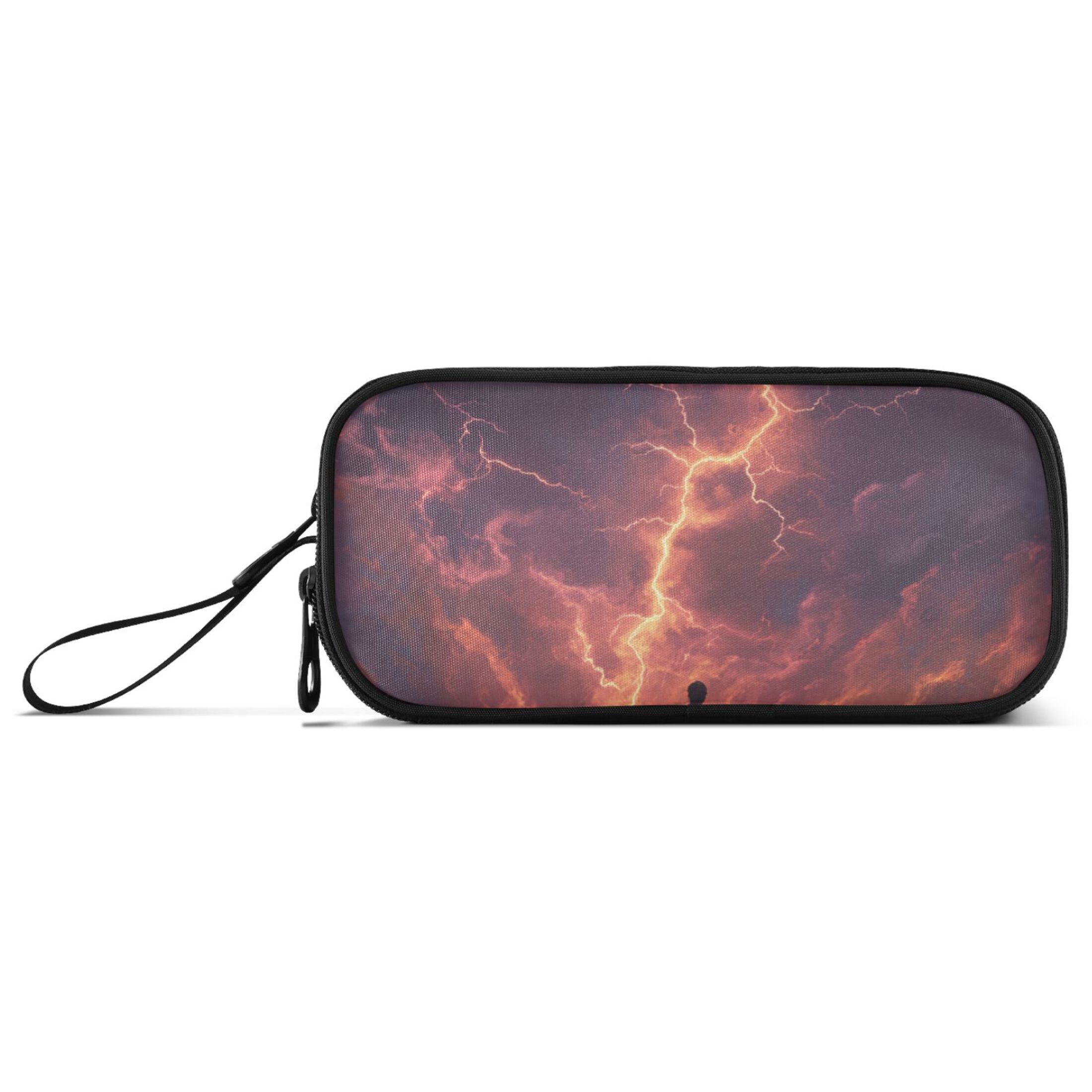 Man Standing under Lightning Sky Pencil Case Stationary Holder Pen Bag ...