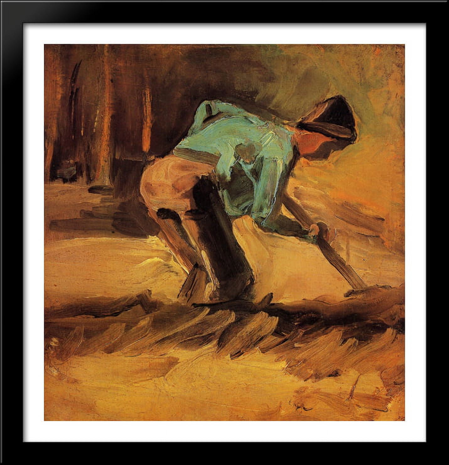 Man Stooping with Stick or Spade 28x30 Large Black Wood Framed Print ...