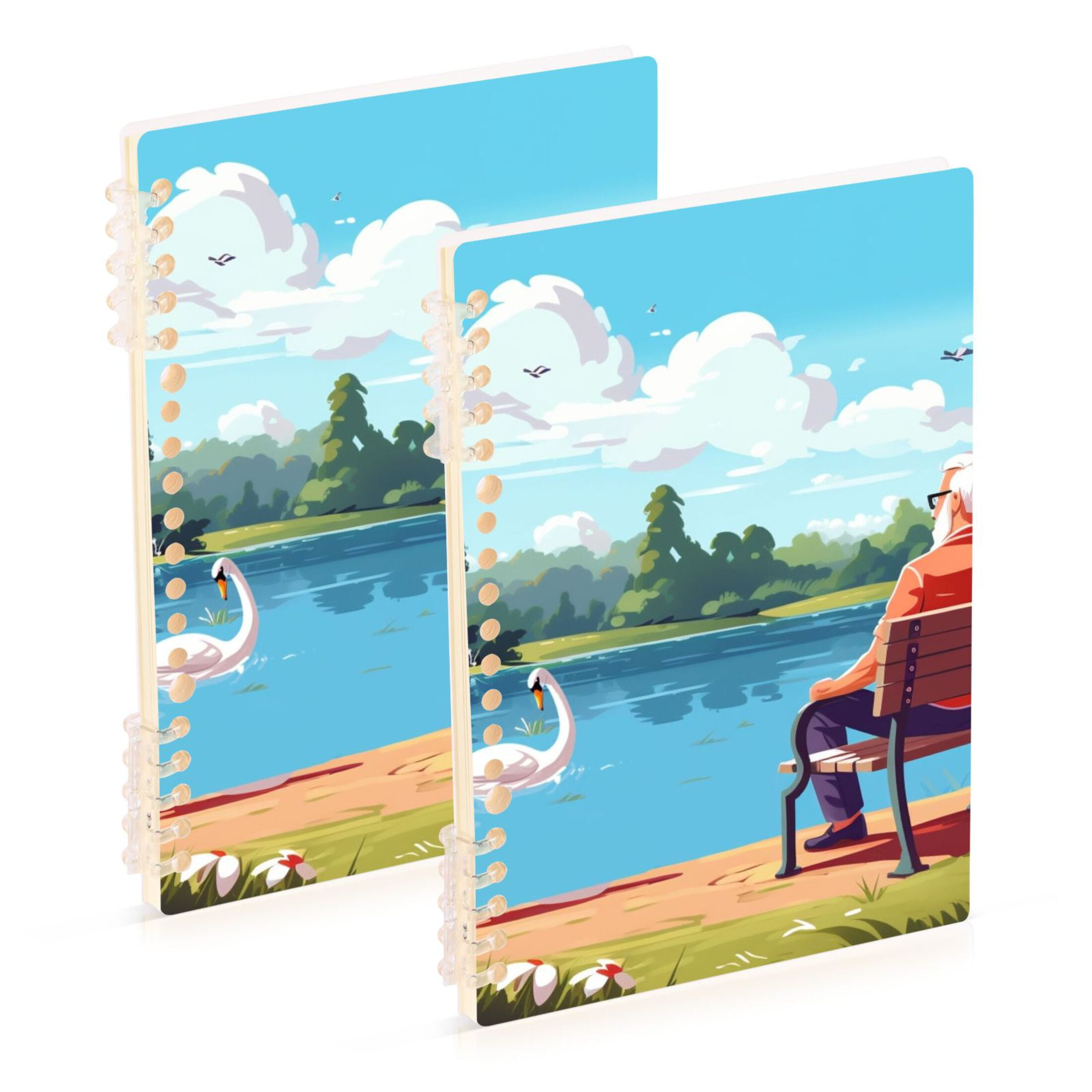 Man Swan Lake Trees Ring Binder Notebook Journey Note Diary College ...