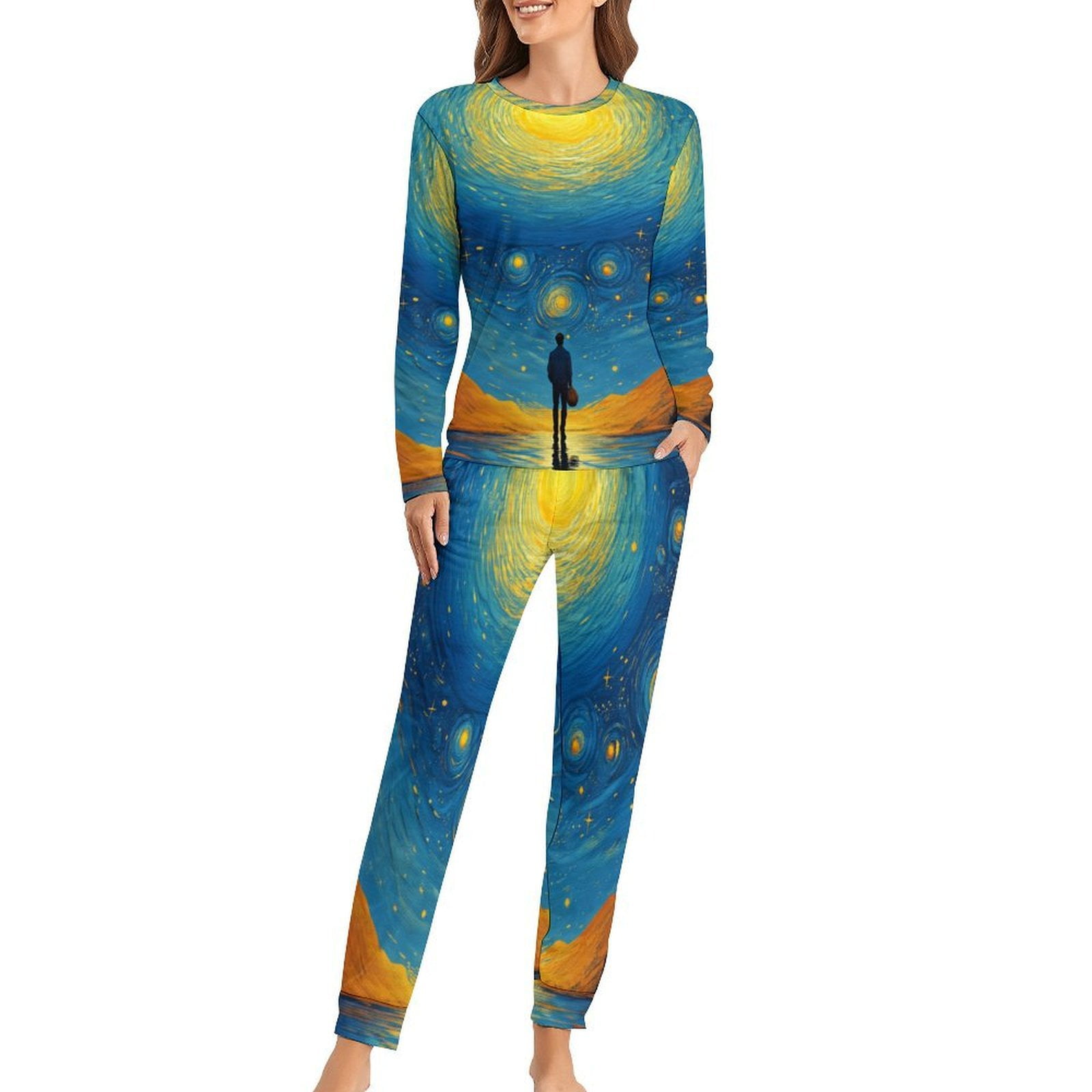 Man Under Starry Night Sky-2 Pajamas Woman 2 Piece Vintage Pajamas Set ...