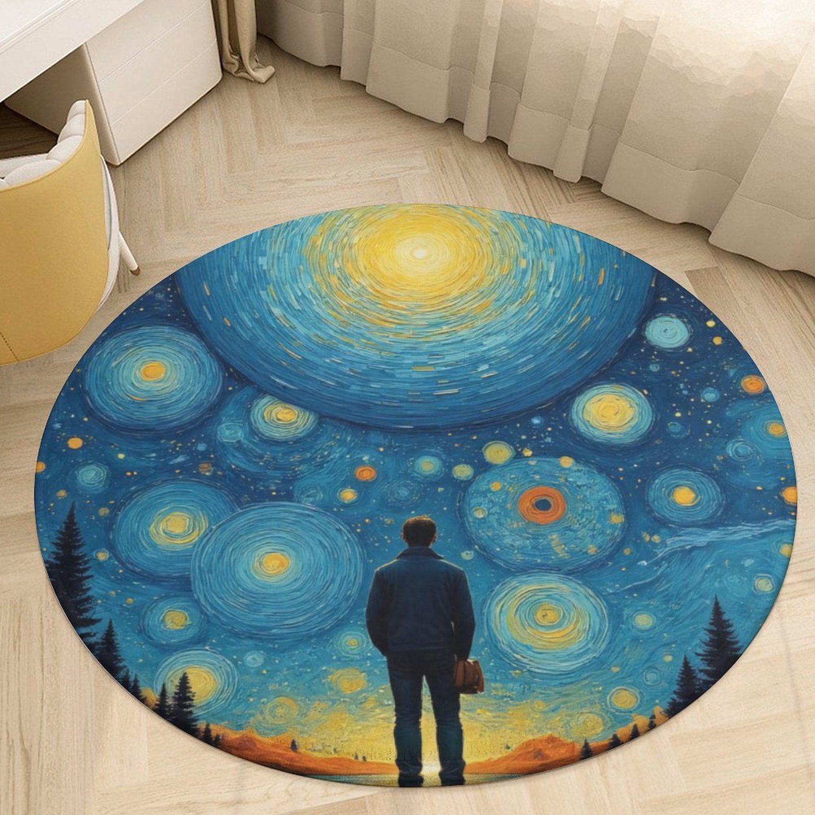 Man Under Starry Night Sky Round Area Rugs for Bedroom Living Room, 6FT ...