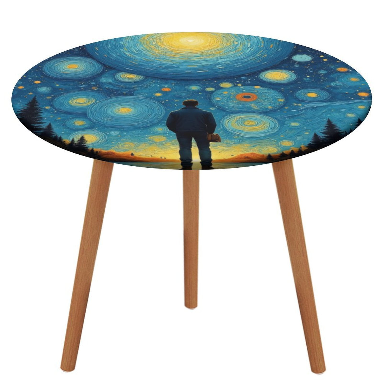 Man Under Starry Night Sky Tablecloth Round Elastic Fitted Waterproof ...