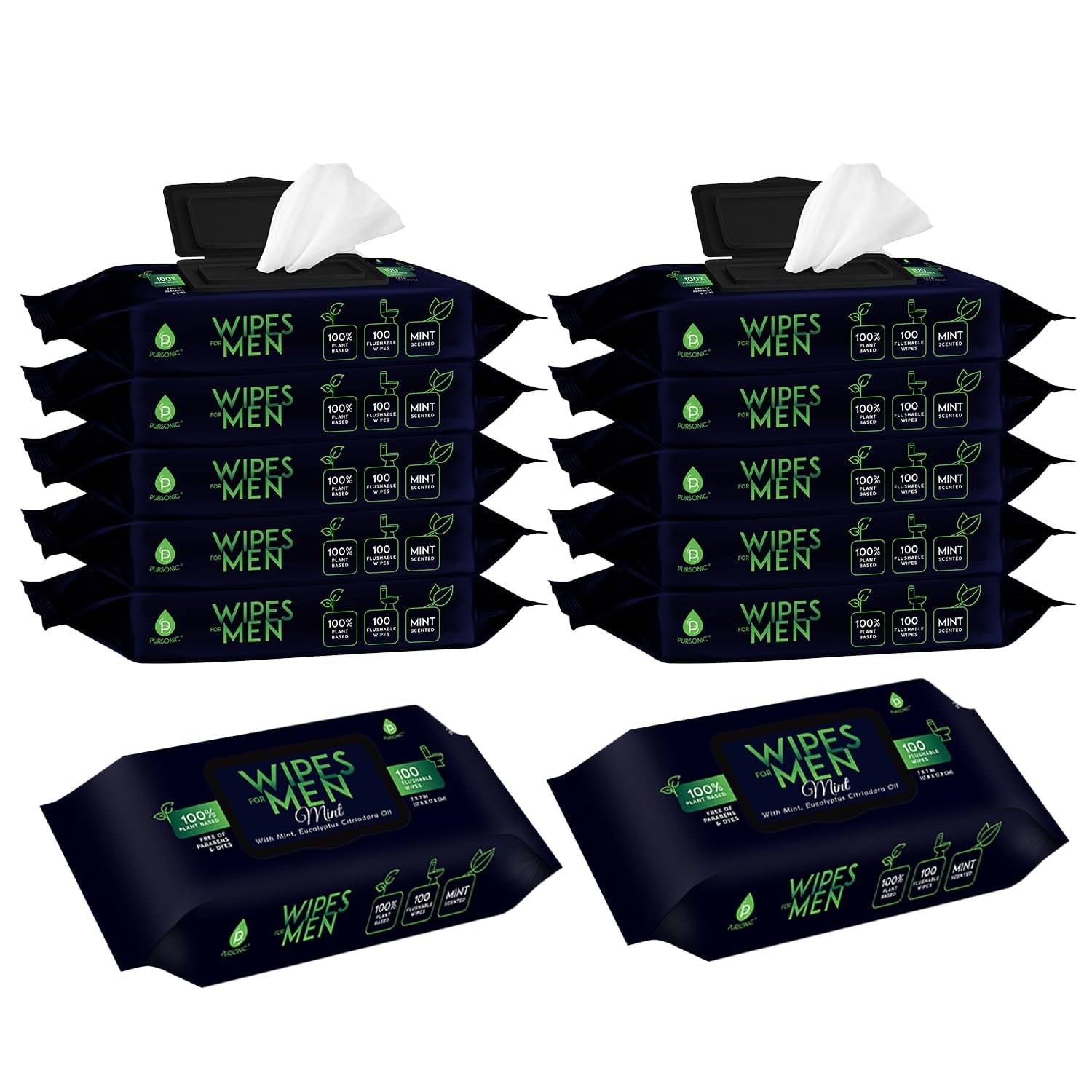 Man Wipes Flushable Wipes-12Pack,1200 Wipes-Mint Scented Wet Wipes With Aloe Vera & Vitamin E ...