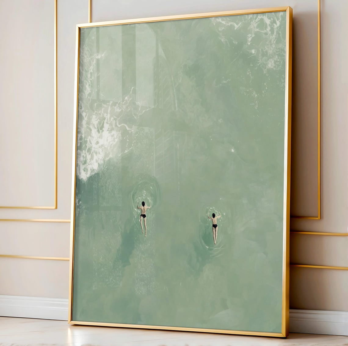 Man And Woman Floating In Pool Art, Couple Swimming Pool Wall Art, Cute ...