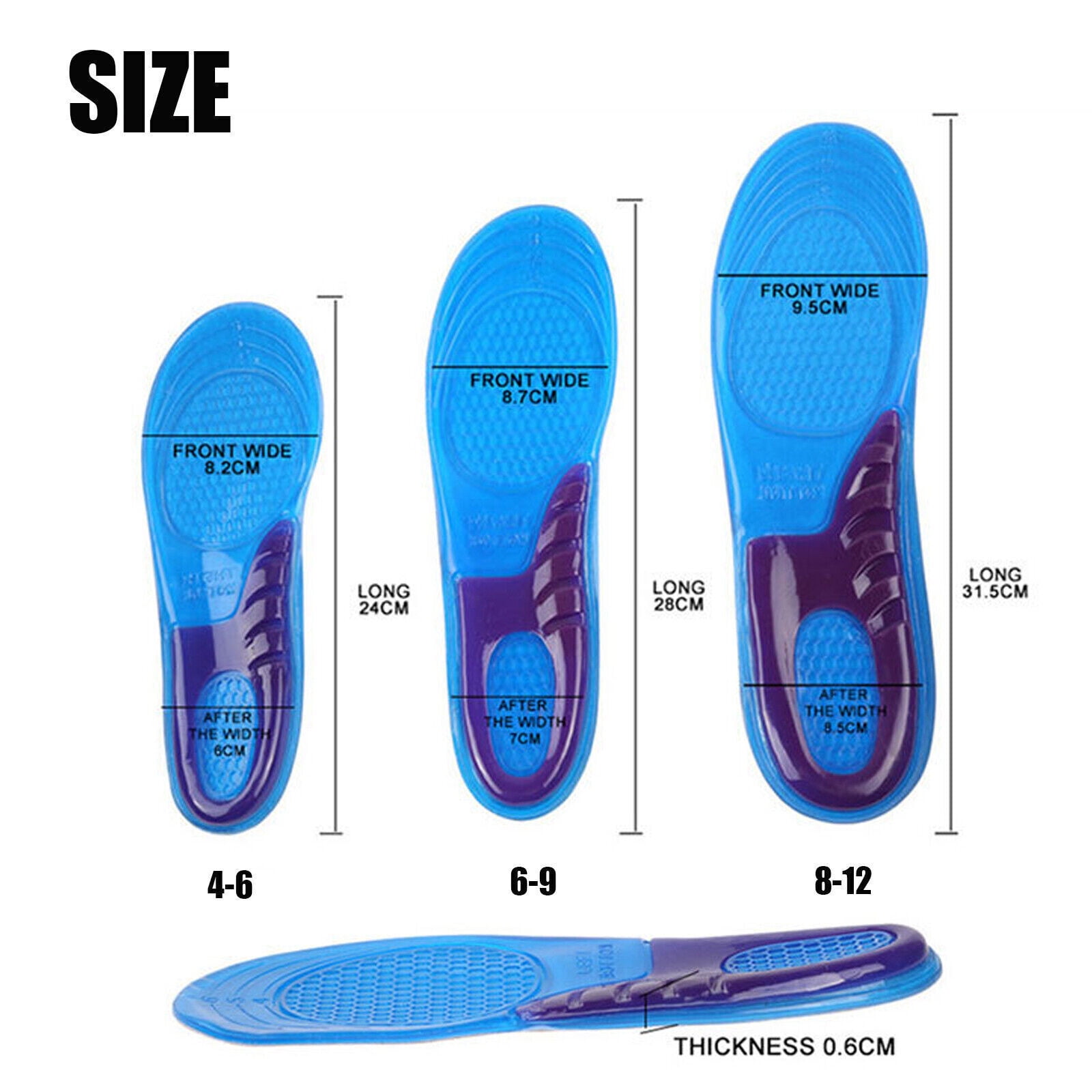 Man Women Silicone Gel Insoles Shock Insoles orthopedic Massaging Shoe ...